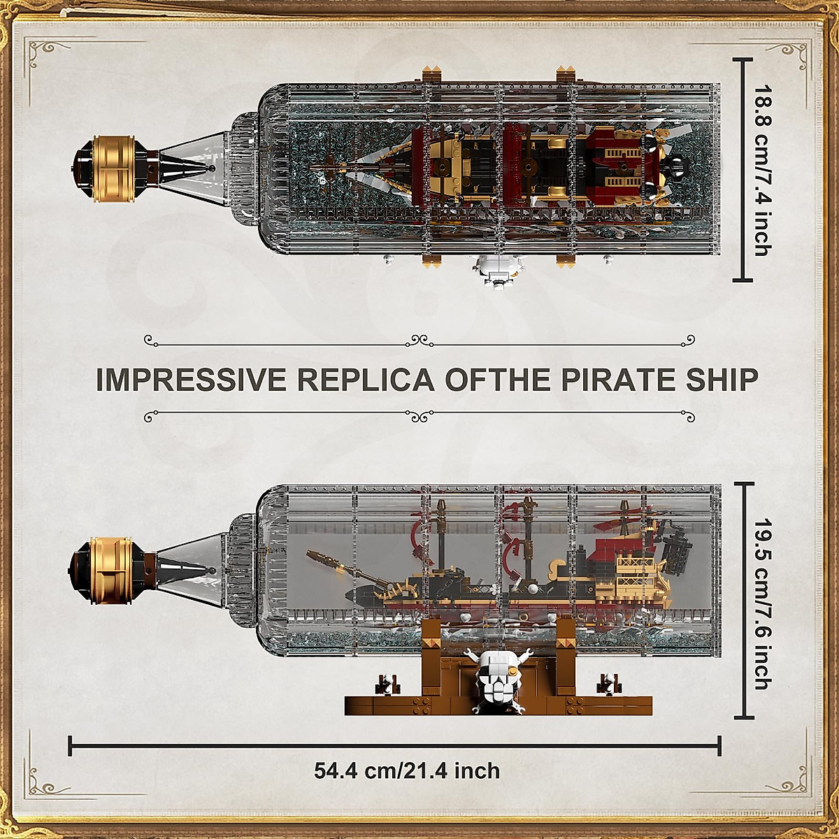 Mould King 10066 One Piece Ship in a Bottle Building Blocks Kits, MOC Queen Anne's Revenge Pirate Ship Model Building Sets, Gift for Kids Age 8+/Adults Collections Enthusiasts (2488+ Pieces)