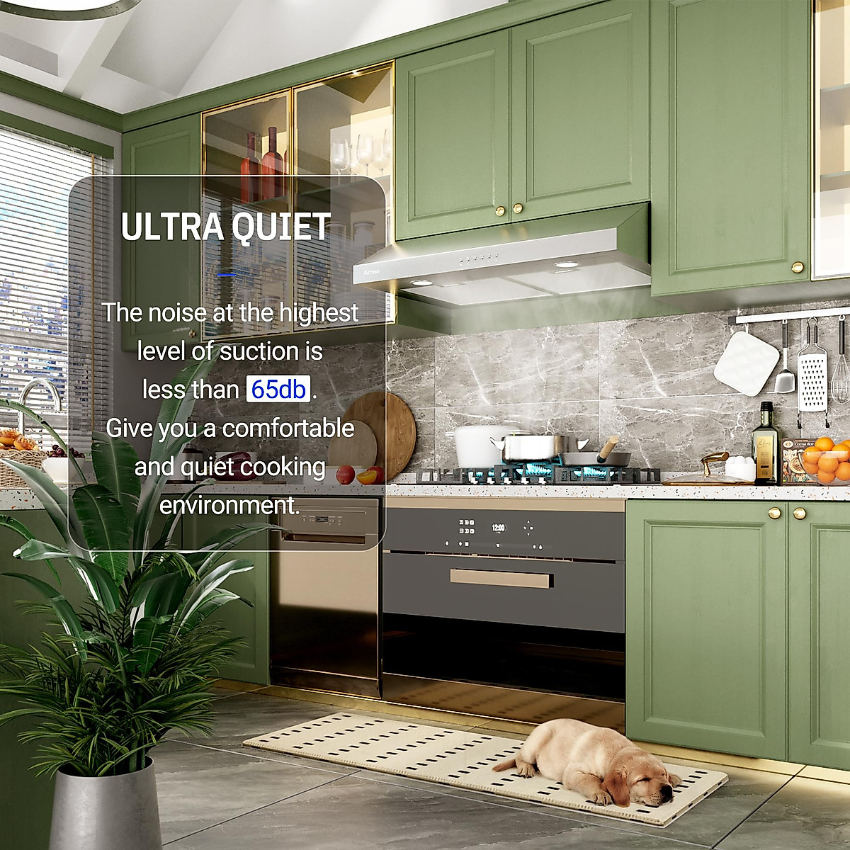 AROAN 30 inch Under Cabinet Range Hood with 900 CFM, Slim Stainless Steel Vent Hood for Kitchen with 4 Speed Soft Touch Switch, Reusable Aluminum Mesh Filters, Adjustable LED Lights (ANC02-30A)