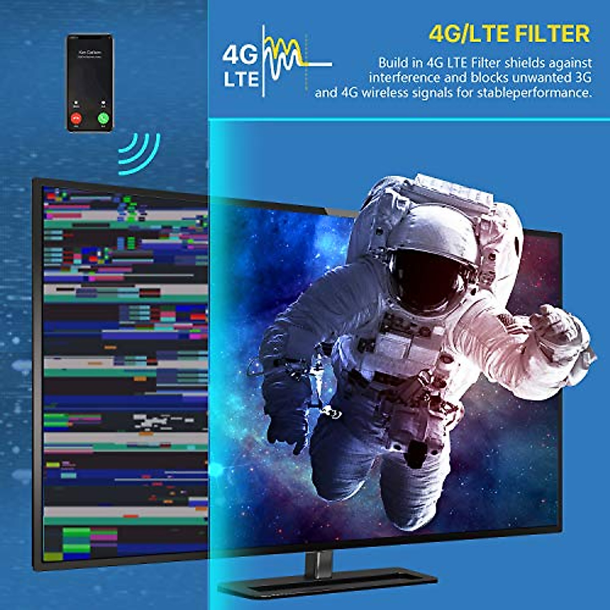 Outdoor TV Antenna, 1byone VHF/UHF 720° Omnidirectional Reception Long Range Support 2TVs 4K 1080P for Roof/Attic/RV/Balcony Upgrade Exclusive Smartpass Amplified TV Antenna with 39ft Coax Cable