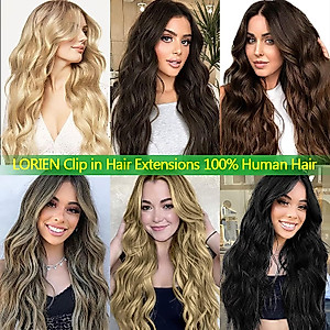 LORIEN Clip in Hair Extensions Real Human Hair, 16 Inch 90g, 1B Natural Black, Clip in 100% Brazilian Remy Human Hair Extensions 8pcs Per Set with 18 Clips Double Weft