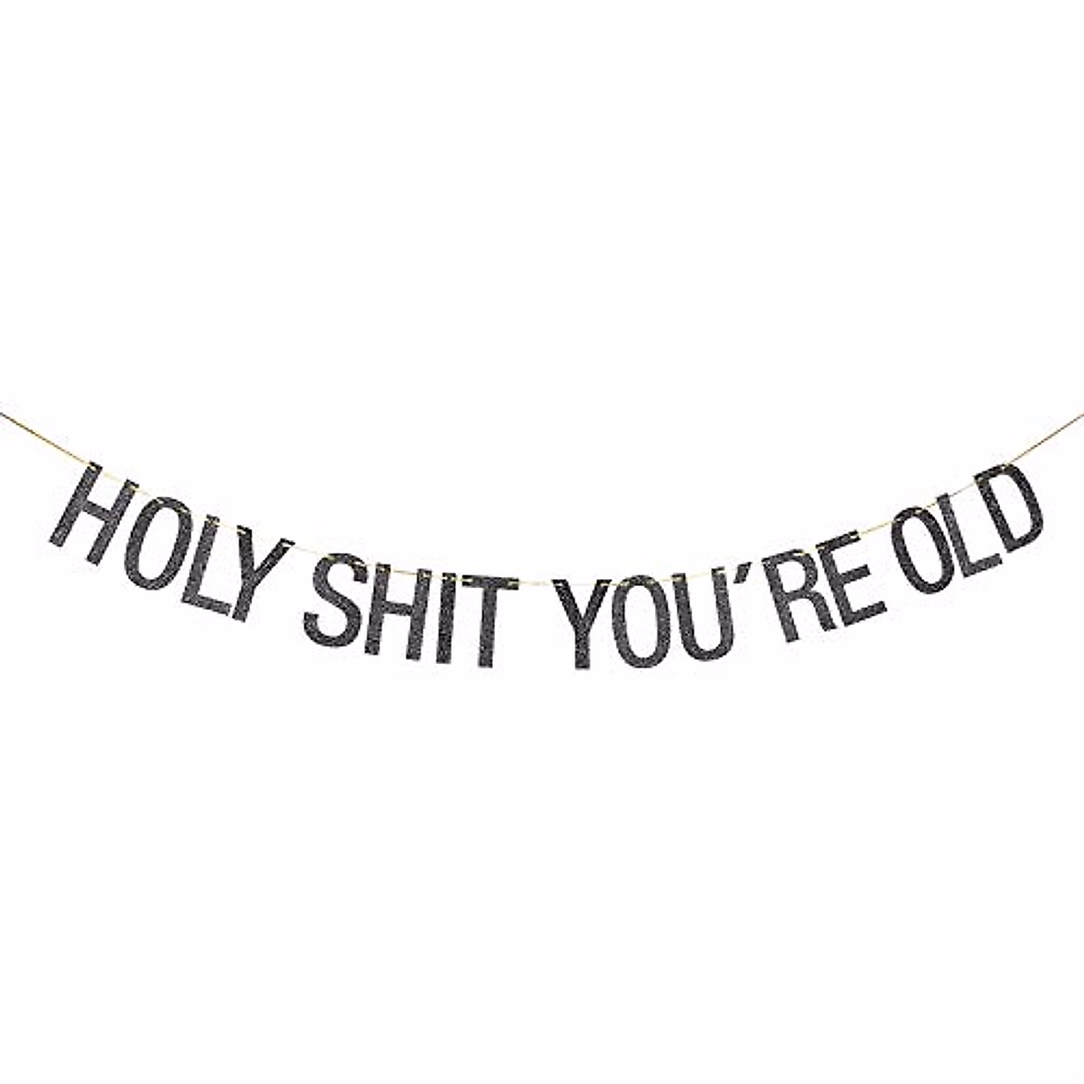 Black Glitter Holy Shit You're Old Banner - Funny 30th 40th 50th 60th 70th 80th 90th Birthday Party Decorations