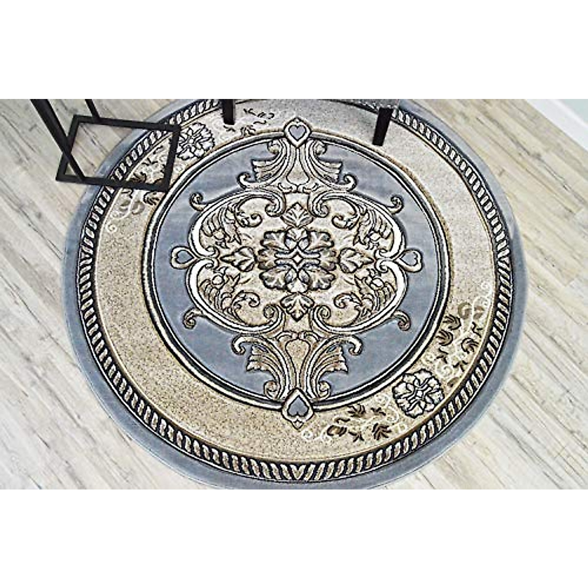 PlanetRugs Glamour Design 206 3D Hand Carved Traditional Rug Oriental Floral 7'9''x10'8'' Grey Beige