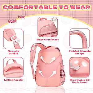 PIG PIG GIRL Girls Backpack, 2pcs Set School Backpack with Convertible Shoulder Tote Bag Water Resistant Book Bag for Primary Elementary School,Pink