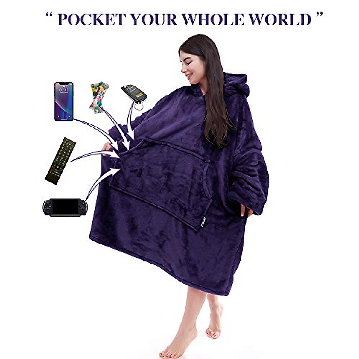 Miss Mila Wearable Blanket Hoodie,Extra Long & Warm Suggies for Women Men Adult,Pullover Hoodie Blanket with Sleeves and Giant Pocket,Medium Purple