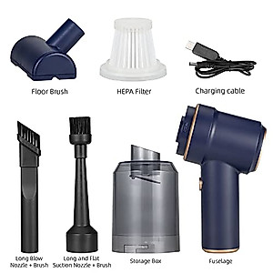 5 in 1 Handheld Vacuum and Blower Cordless Rechargeable Bug Vacuum Catcher for Insect Stink Bug Spider, Portable Vacuum Cleaner Strong Suction Bug Sucker for Car Kitchen Pet Hair, Dry & Wet Use, Blue