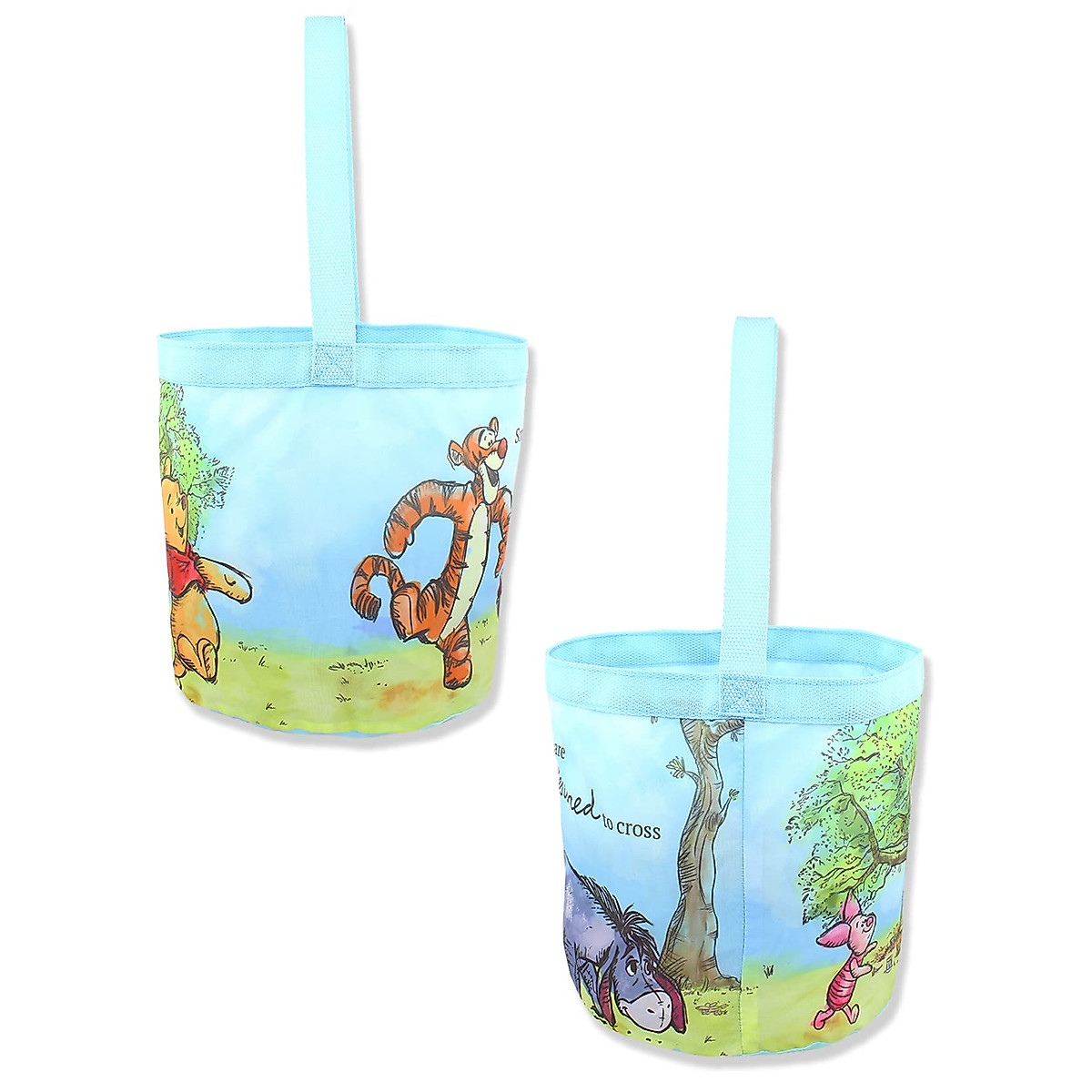 Winnie the Pooh Kids Collapsible Nylon Gift Basket Bucket Tote Bag (One Size, Blue)