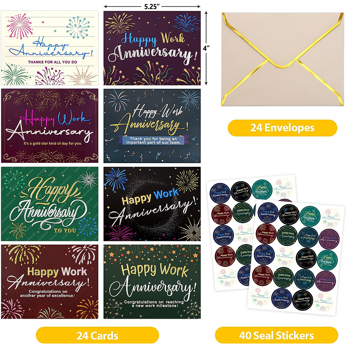Fancy Land Work Anniversary Cards 24 Pack Embossed Business Employee Appreciation Cards with Envelopes Encouragement Work Team Greeting Cards Blank Inside