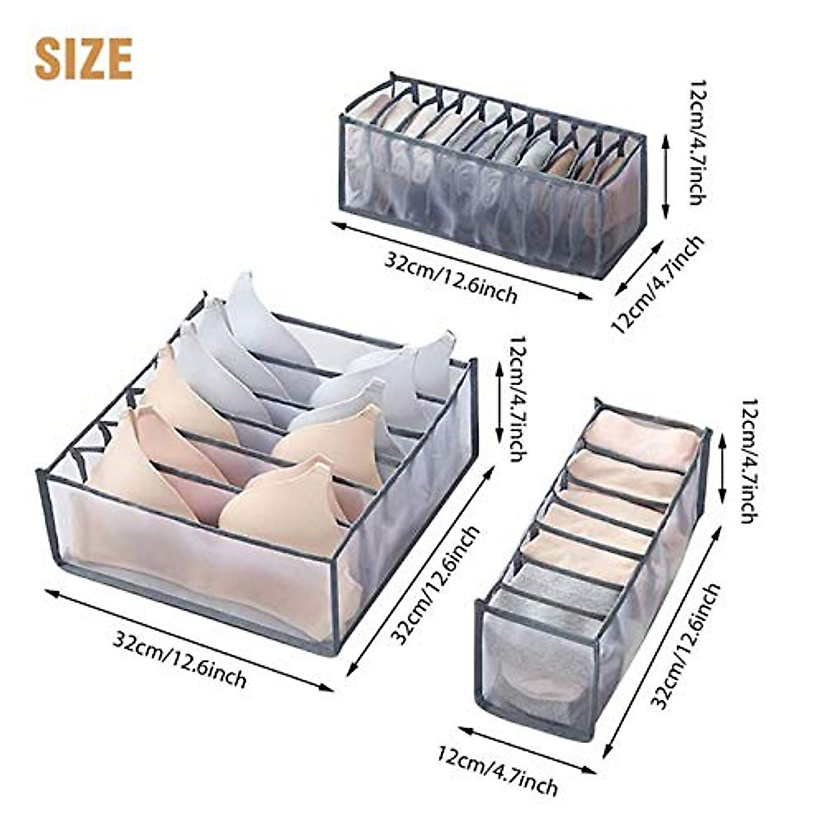 Set of 3 Underwear Organizer Drawer Divider, Foldable Breathable Storage Box Closet Dividers Dresser Clothes Drawer Organizers for Storing Underwear Bra Socks ( 6/7/11 Grids) (#4)