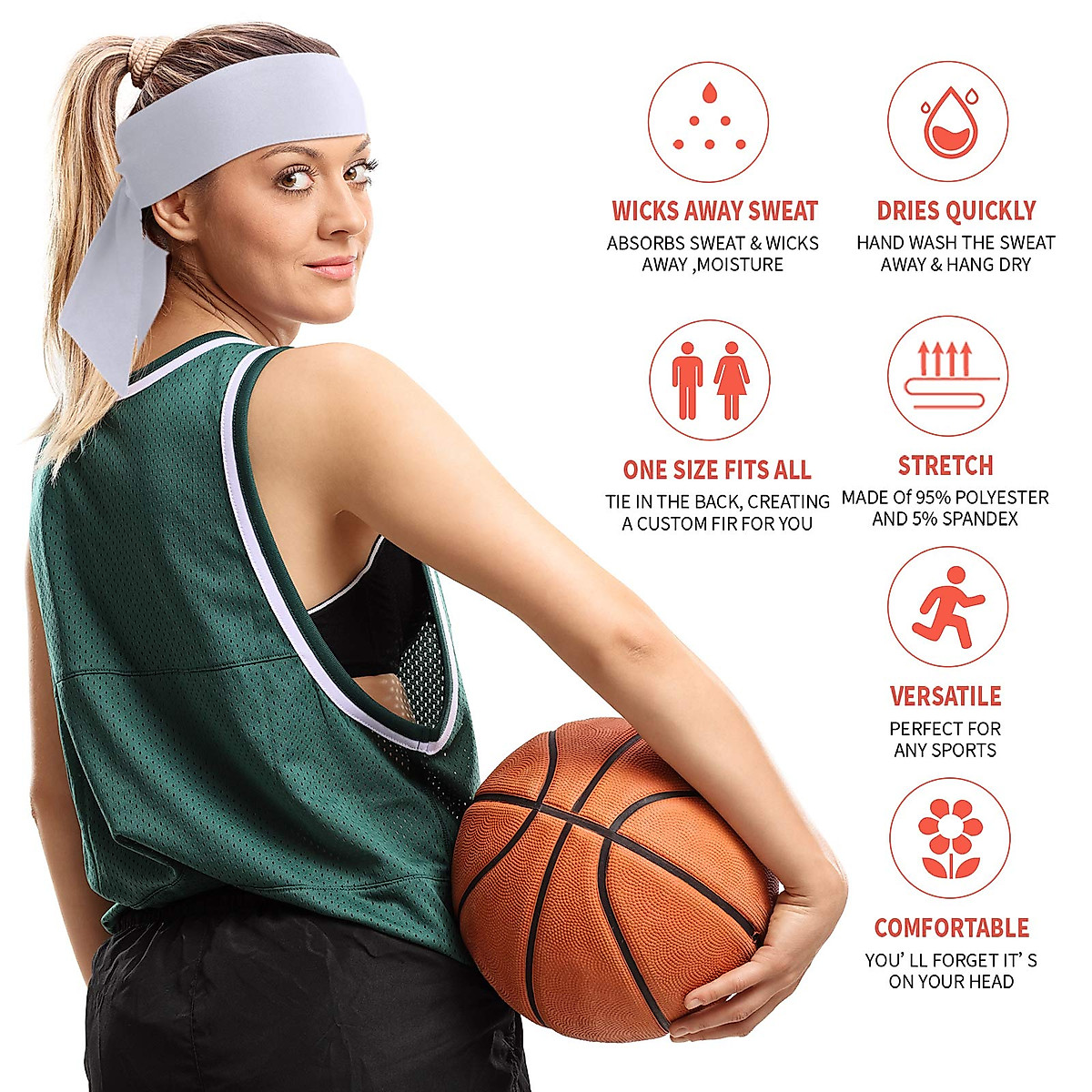 12 Pieces Unisex Dry Head Band for Sports - Basketball, Running, Tennis, Karate, Athletics (White)