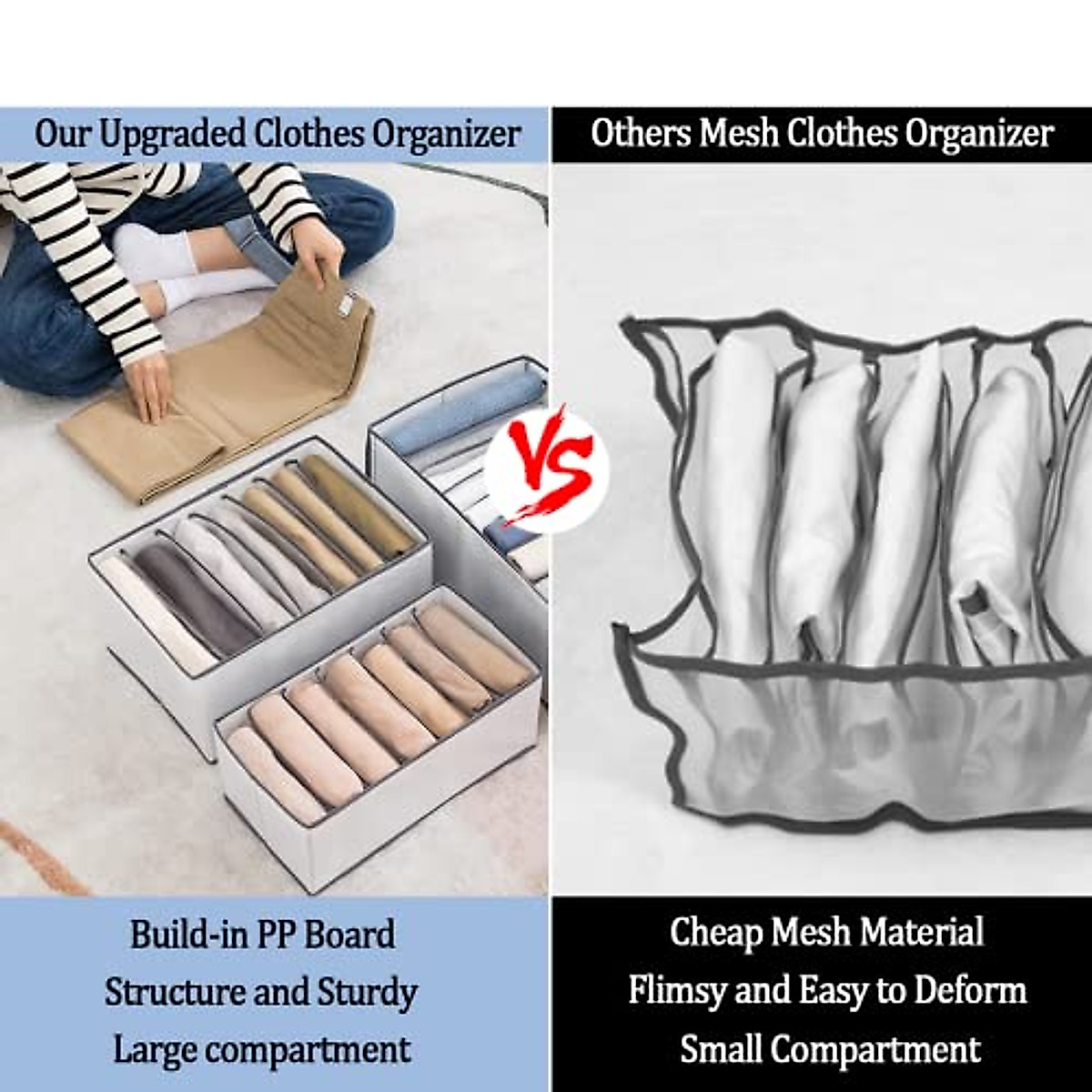Boloong Upgrade Sturdy Clothes Organizer for Closet, PP Board 7 Grids Closet Drawer Organizer for Clothing, Wordrobe Clothes Organizer for Jeans/Pants/Sweaters/T-shirts(2 packs)
