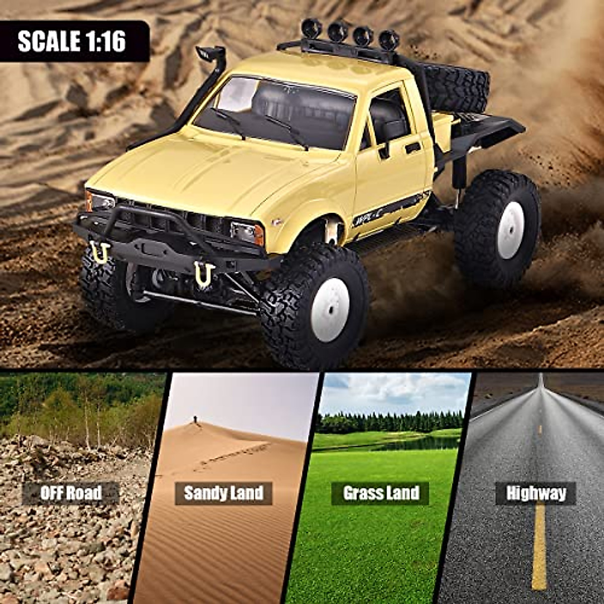 Mostop RC Crawler C14 Rock Crawler RC Truck 4x4 Climbing Vehicle with 2 Batteries, 1:16 Scale 2.4Ghz Remote Control Car Waterproof All Terrain Rock Crawler RC Car with Cool Light, 4WD Offroad Car