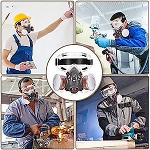Reusable Respirator Half Facepiece Cover w/Safety Goggles & Filters Against Dust Vapors Gas Pollen Chemicals Suitable for Painting Spraying Sanding Welding Woodworking Epoxy Resin & Other Protection