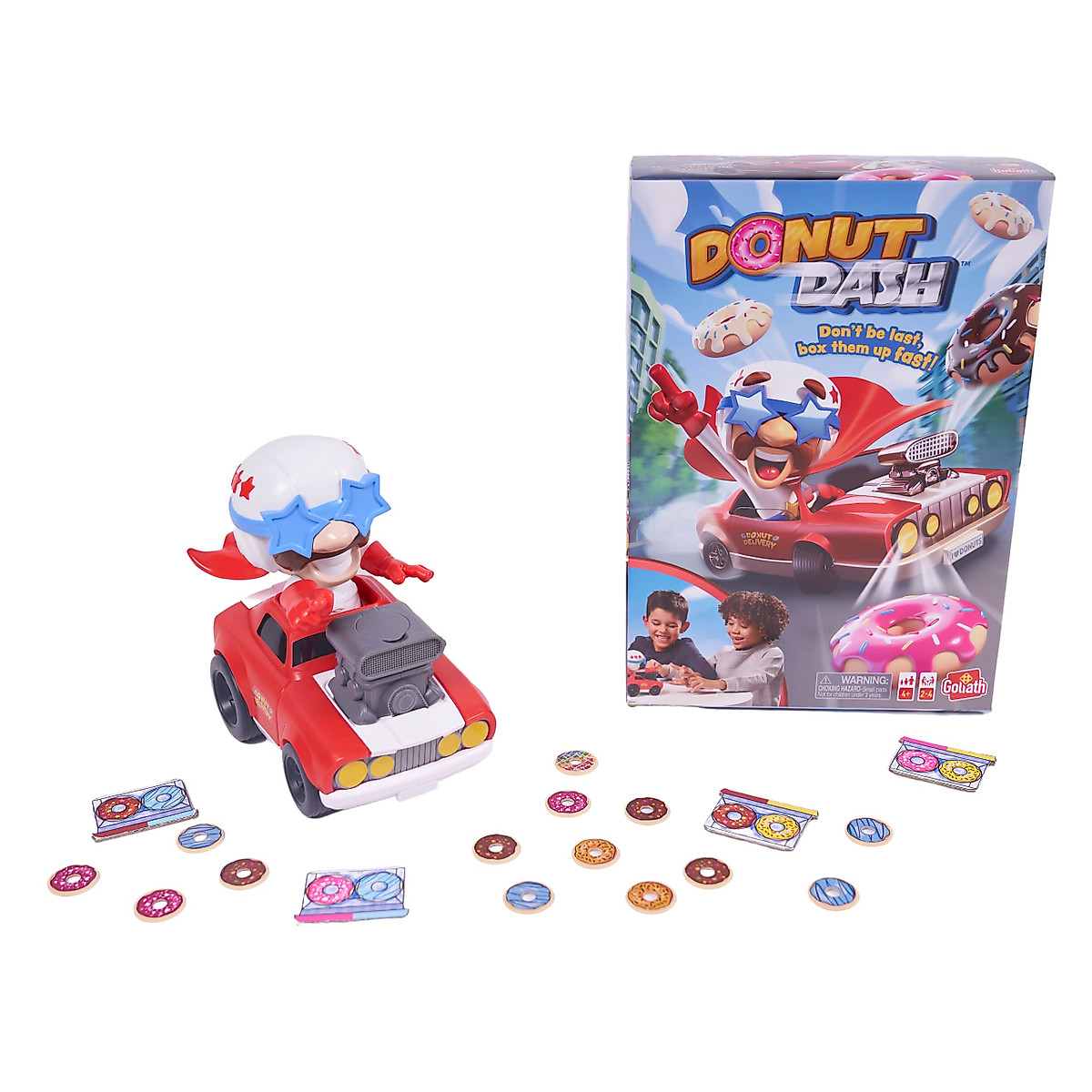 Goliath Donut Dash Game - Race to Pick Up Matching Donuts, Racecar Does Real Donuts On Table Or Hard Floor - Ages 4 and Up, 2-4 Players