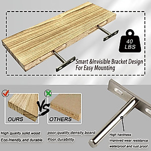 Floating Shelves, Solid Wood Shelf Set of 3,Floating Shelves for Wall Rustic Farmhouse Wooden Shelves, Bathroom Wall Shelf with Invisible Brackets for Storage, Bedroom,Office Decor(Light Brown)