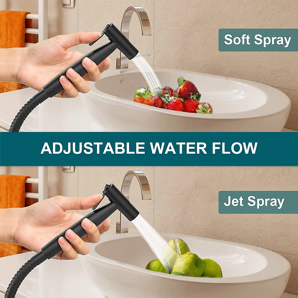 Luxury Bidet Sprayer for Toilet-Handheld Sprayer Attachment with Brass Leak Free T-Valve&Adjustable Jet Spray, Perfect for Feminine Hygiene