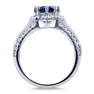 Kobelli Blue Sapphire and Diamond Star Halo Engagement Ring 1 3/5 CTW In 14k White Gold, Size 8.5, White Gold