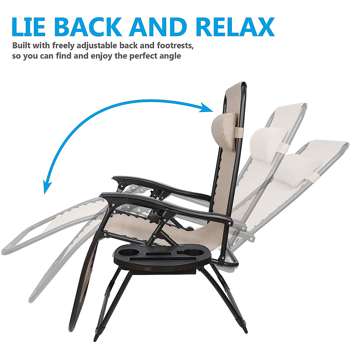 SUPER DEAL Zero Gravity Chair Set of 2 Folding Anti Gravity Recliner Outdoor Patio Beach Lounger Chair with Side Cup Holder Tray and Pillow for Patio, Poolside, Backyard, Deck, Heavy Duty Steel Frame