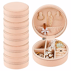 6 Pcs Travel Jewelry Case Bridesmaid Gift Boxes Jewelry Travel Organizer Small Round Jewelry Box Mini Storage PU Leather (Pink)