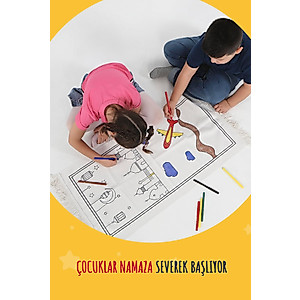 ihvan online, Kids Prayer Mat, Washable Painted Prayer Rug for Kids, Colourful Marker, Muslim Prayer Mala Beads, Soft Salah Travel Mat Carpet, Perfect Islamic Gifts for Kids, Blue