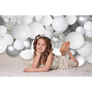 103pcs White and Silver Balloons Garland Arch Kit 5” 10 Inch 12” White Silver Metallic Confetti Latex Balloons Arch Set for Winter Wonderland Birthday Baby Shower Wedding Party New Year's Day Decor