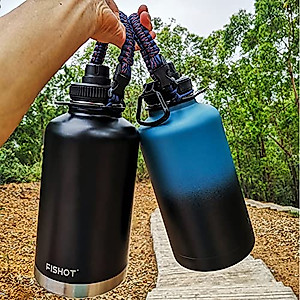 Fishot 64 oz Insulated Water Bottle bundled with 32 oz Stainless Steel Water Bottle