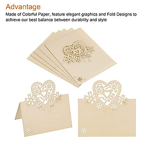 PATIKIL Table Name Place Cards, 50Pcs Favor Decor Hollow Heart Shape Cut Design Blank Card for Wedding Party Seating Place Cards, Beige