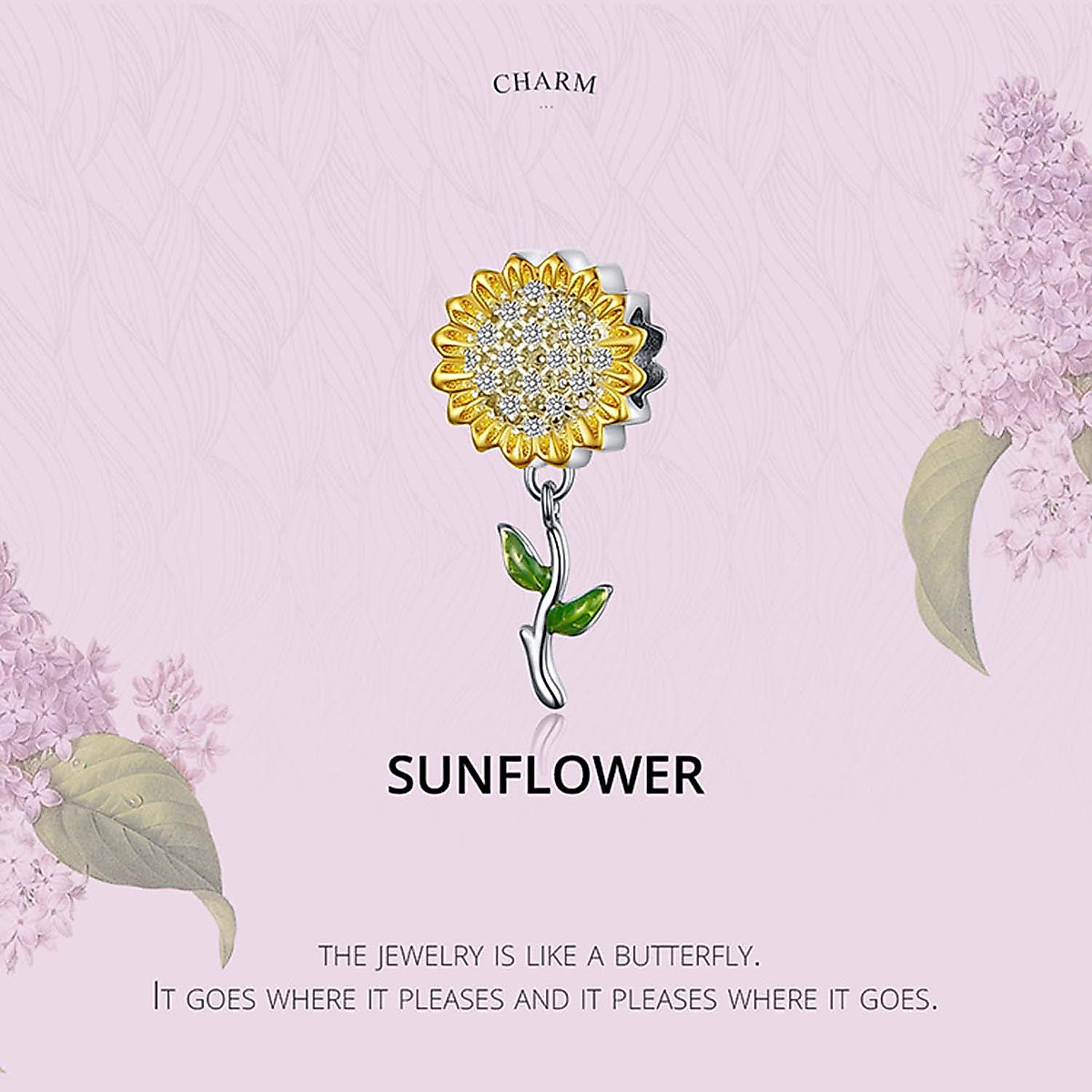 Sunflower Charm Fit Pandora Charms Bracelet and Necklace You Are My Sunshine Charm Gifts for Women Sparkling AAA Zircon Paved