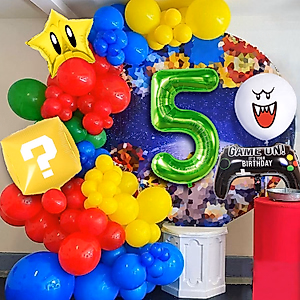 134PCS Red Blue Yellow Green Balloon Garland Arch Kit with Cloud Mushroom Star Balloons for Cartoon & Video Game Theme Super Bros Birthday Mario inspired Party Decorations