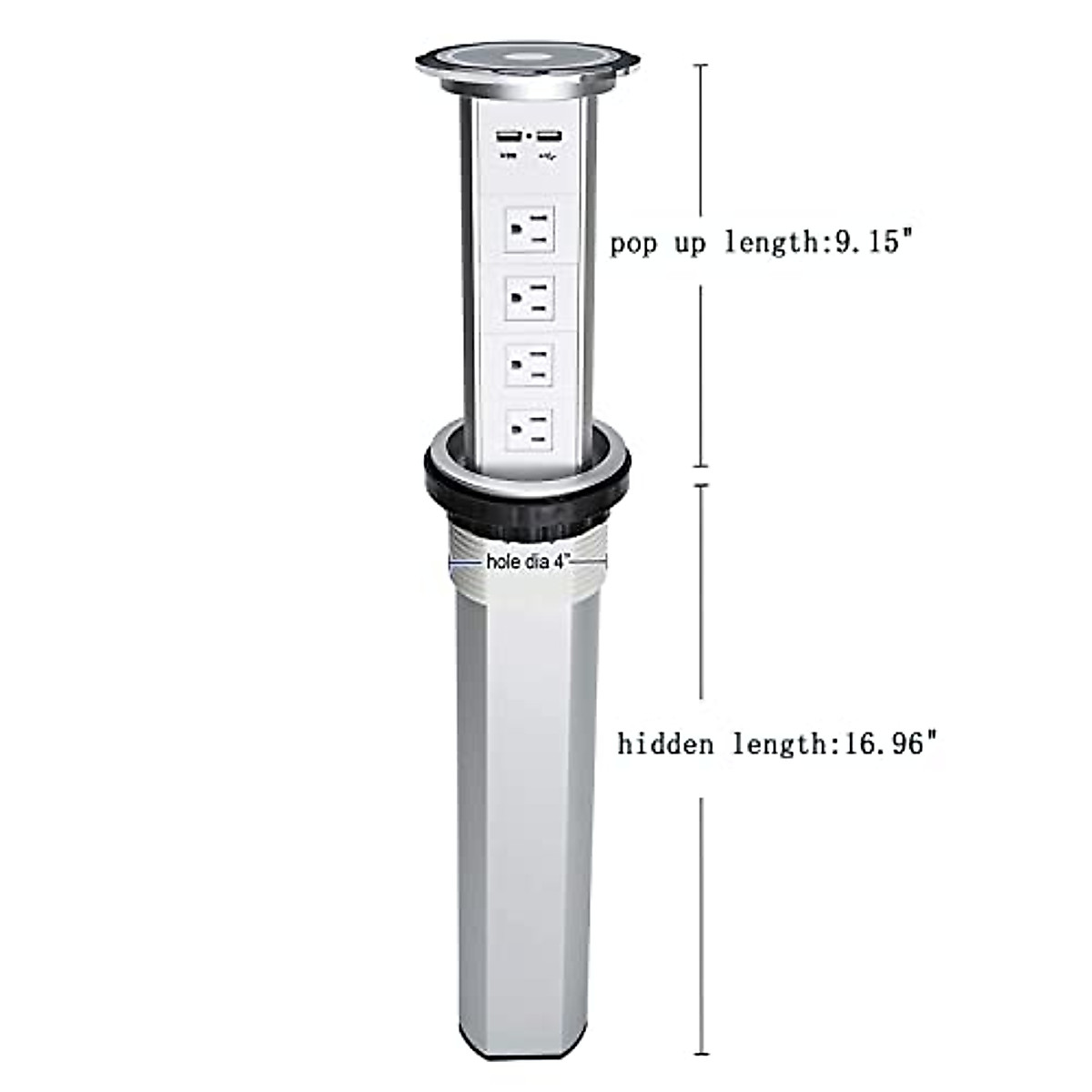 Kungfuking Intelligent Motorised Pop Up Socket Surge Protector Power Strip Retractable Power Strip with Dual USB Charging Stations for Kitchen Counter, Conference Room (White)