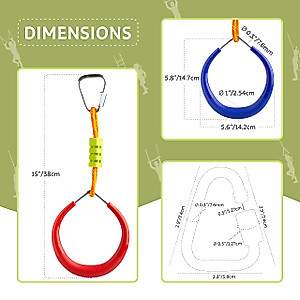 Cateam Slackline Accessories – Multicolor Gymnastic Rings Set of 2 with carabiners – Monkey bar Rings for Backyard Obstacle Course