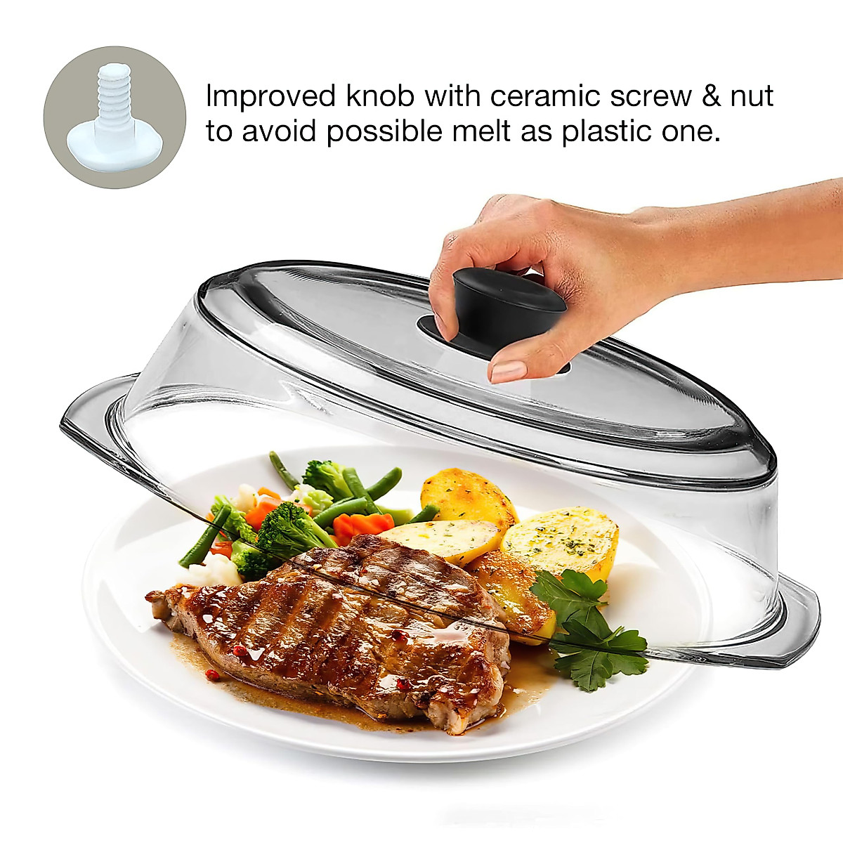 Tall Glass Microwave Splatter Cover for Food - Cookware & Bakeware Serving Dish Cover, Plate Splatter Guard Lid with Easy Grip Silicone Handle Knob - 100% Food Grade BPA Free & Dishwasher Safe - 10in.