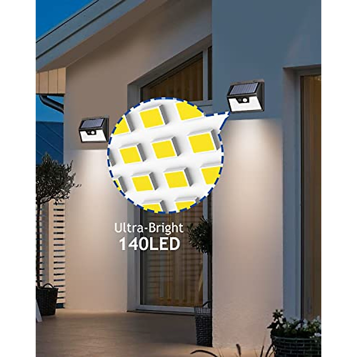 Peasur Solar Outdoor Lights [2 Pack/140LED], Motion Sensor Outdoor Lights Ultra-Bright, Solar Powered Security Lights 3 Working Modes, Solar Lights Outdoor Waterproof for Outside Garden Yard (500LM)