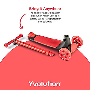 Yvolution Y Glider Kiwi | Three Wheel Kick Scooter for Kids with LED Wheels for Children Age 3+ Years Old(Red 2)