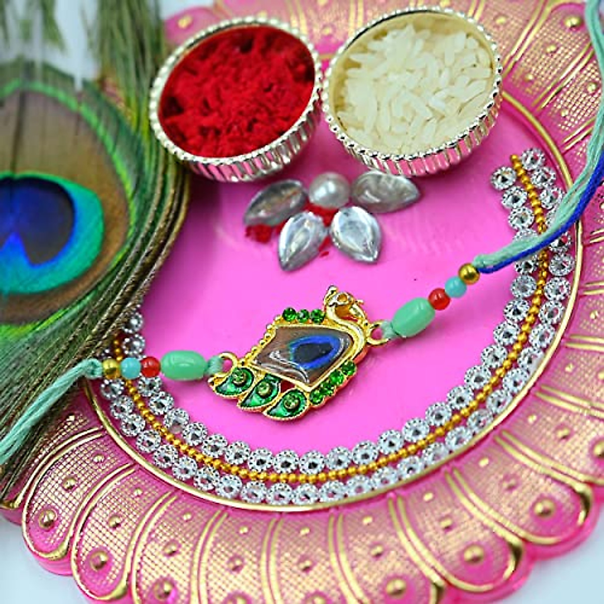 TRIYASHH Peacock Design Rakhi for Brothers Handmade Rakhi for Raksha Bandhan Colorful Beads/Stone Rakhi (D22)