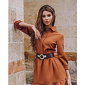 WHIPPY Women Wide Elastic Waist Belt Vintage Wide Stretch Waist Belt Fashion Retro Leather Waistband for Dresses, Coffee, XL