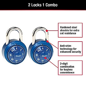Master Lock 1530T Locker Lock Combination Padlock, 2 Count (Pack of 1), Colors May Vary