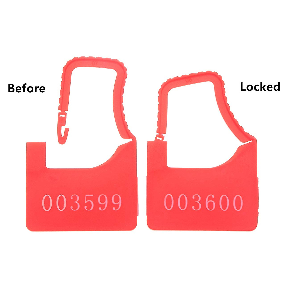 Numbered Security Plastic Padlock Seals Small Red 100 pcs per Bag