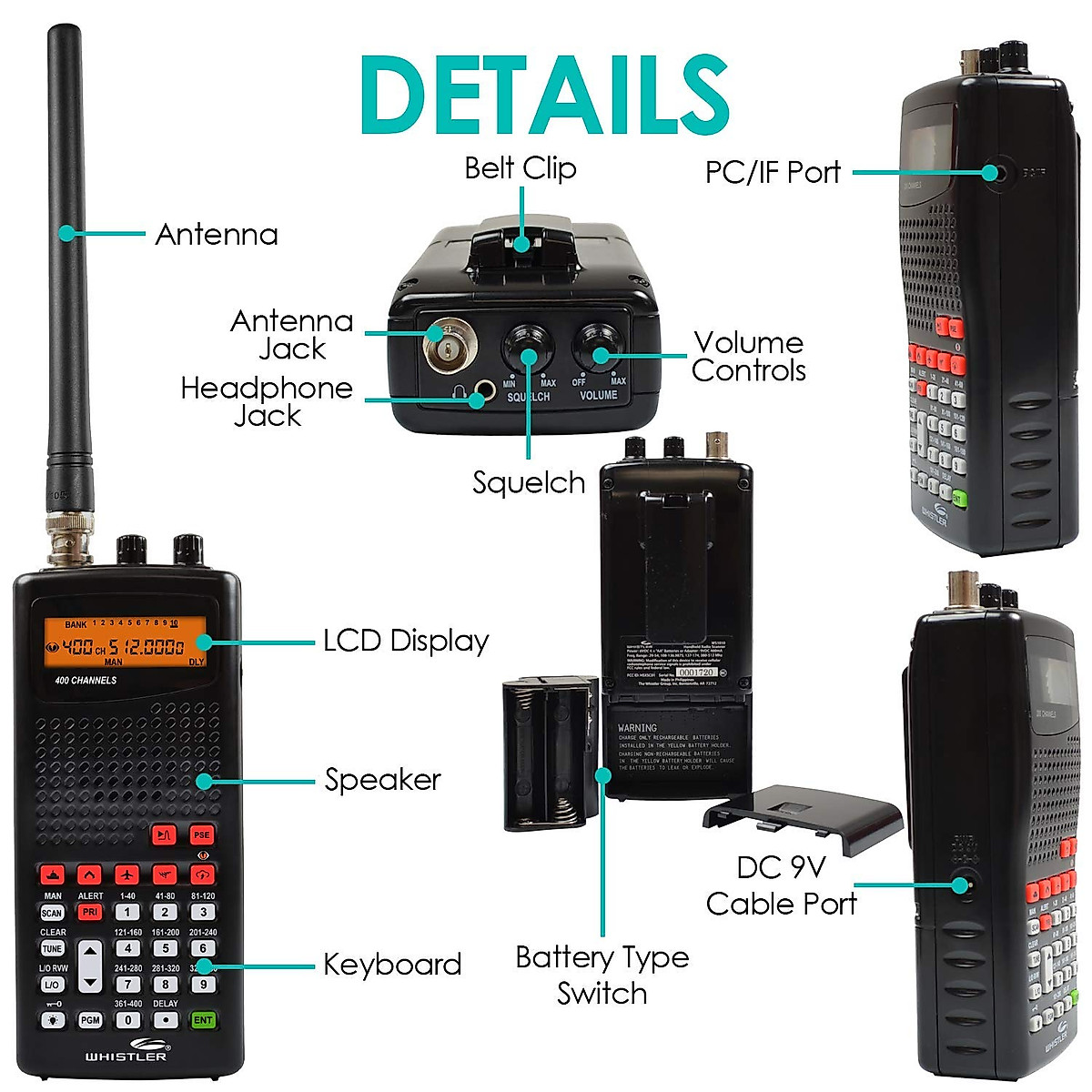 Whistler WS1010 Analog Handheld Scanner (Black) 10.00in. x 4.30in. x 3.20in. and Uniden BC365CRS 500 Channel Scanner and Alarm Clock with Snooze, Sleep, and FM Radio with Weather Alert, Search Bands Commonly used for Police, Fire/EMS, Aircraft, Radio, and