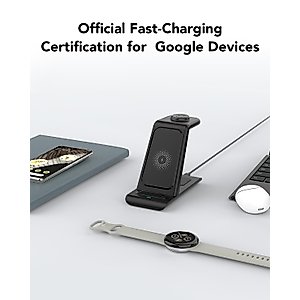 Upgraded 3 in 1 Wireless Charger Compatible with Google Pixel Watch 3/2, Pixel 9 Pro XL/9/8/7/7A/6 Pro, Pixel Buds Pro/2, Wireless Charging Station for Multiple Devices (Not for Pixel Watch 1)
