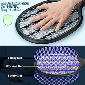 Night Cat Electric Fly Swatter Racket Bug Zapper Indoor Mosquito Killer USB Rechargeable Lightweight Double Layers Protection
