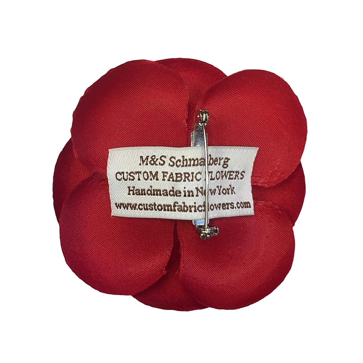 M&S Schmalberg Camellia Silk Fabric Flower Pin Brooch Flower. Red Camellia Brooch Pin - Hand-made in New York's Garment Center (American Made)