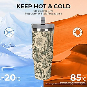 YTLKGFP 30 Oz Large Capacity Car Cup Light Green And Beige Tumbler with Handle Straw Lid Insulated Stainless Steel Water Bottle Travel Mug Leak-proof Car Cup Keeps Cold Or Hot