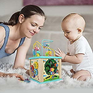 Fajiabao Activity Cube Wooden Baby Toys for 12 18 Months Montessori Toy for 1 Year Old Bead Maze Center Toddlers Birthday Easter Gift Learning for 2 3 Kid Girls Boys
