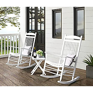 VEIKOU Outdoor Rocking Chairs, Set of 3 Wooden Rocking Chair All Weather Resistant Porch Rocker w/High Back & Side Table, Supports 275Lbs, White
