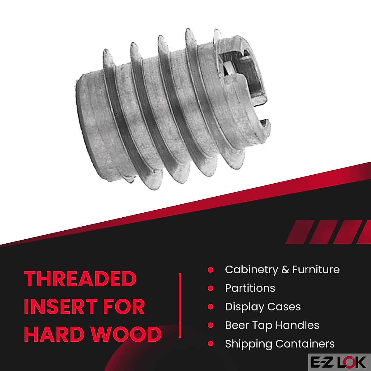 E-Z LOK Knife Threaded Insert for Hard-Wood, Stainless Steel Thread Inserts 8-32 Internal Threads, 0.375" Length Pack of 10