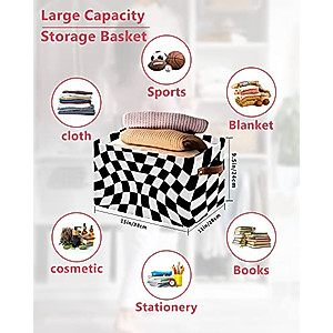 Black and White Checkered Storage Basket Waterproof Cube Storage Bin Organizer with Handles, Modern Irregular Geometric Collapsible Storage Cubes Bins for Clothes Books Toys 15"x11"x9.5", 2 Pcs