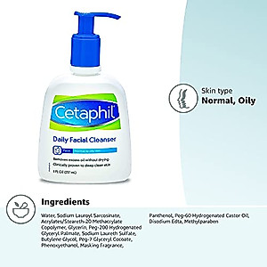 Cetaphil Daily Facial Cleanser for Normal to Oily Skin, 8 Ounce