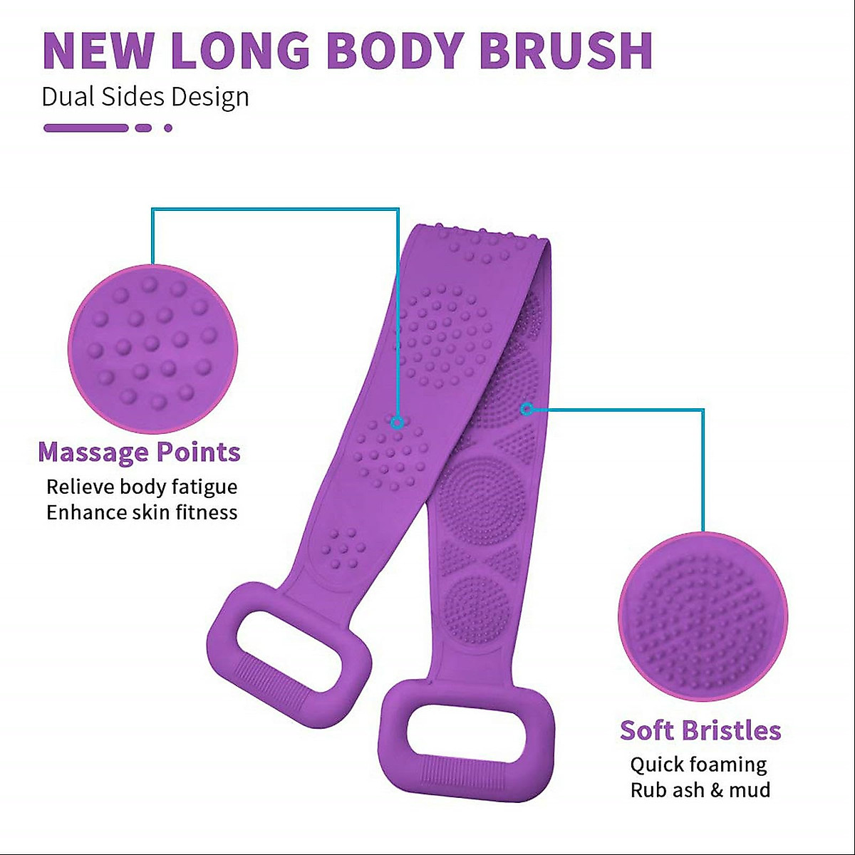 Jwxstore Silicone Back Scrubber for Shower, Silicone Body Scrubber, 35 Inch Extra Long Bath Body Brush Silicone Back Brush Exfoliating Body Scrubber with Handle for Men Women