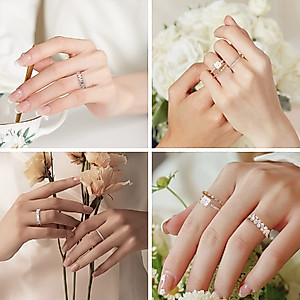 SMILEST Cluster Moissanite Half Eternity Band for Women, Baguette and Round D Color VVS1 Clarity Lab Created Diamond Rings 18K White Gold Plated 925 Sterling Silver Vintage Moissanite Promise Rings