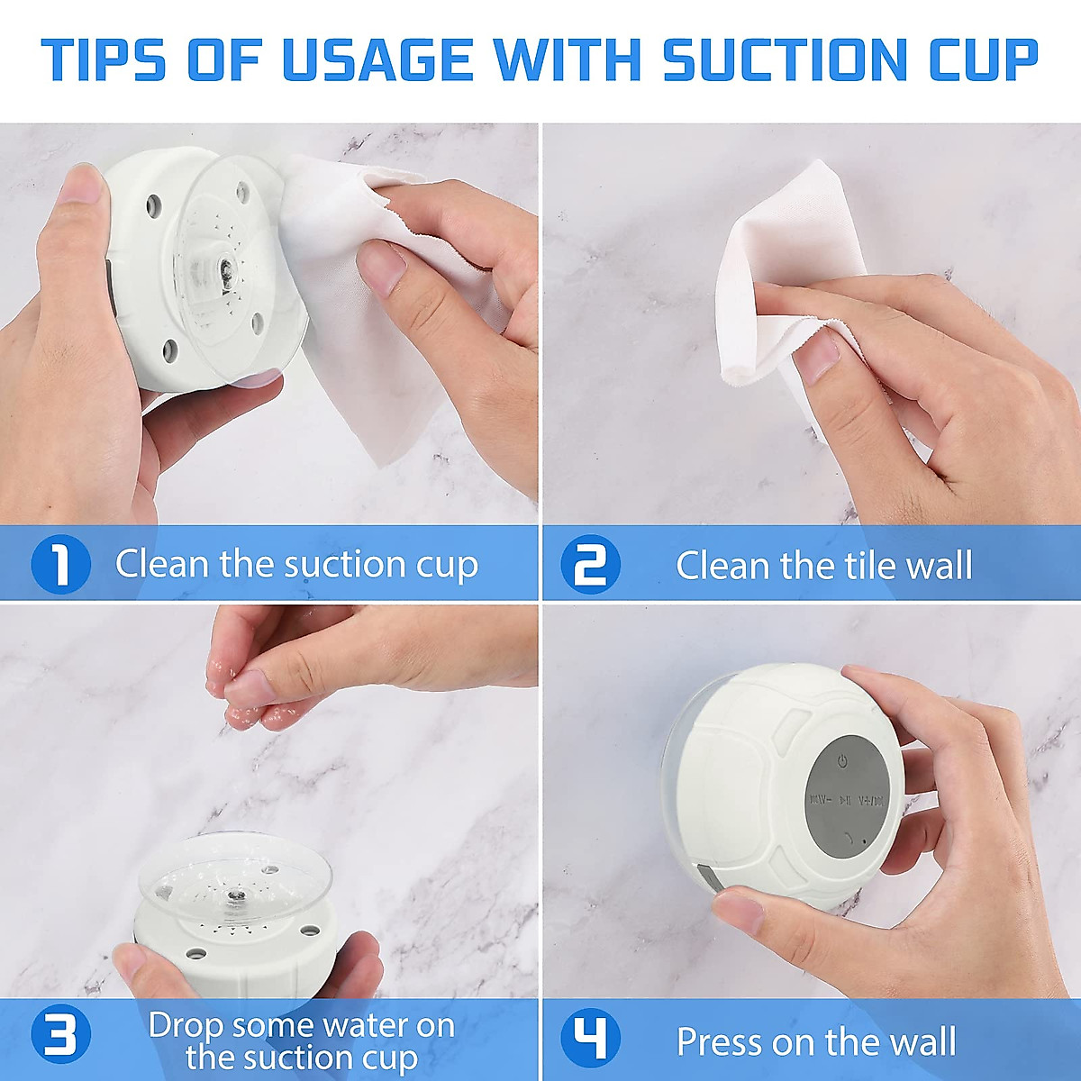 Bluetooth Shower Speaker Waterproof Portable Wireless Water-Resistant Speaker Suction Cup Built-in Mic Gifts for Kids Speakerphone for iPhone Phone Tablet Home Bathroom Kitchen Outdoors - White